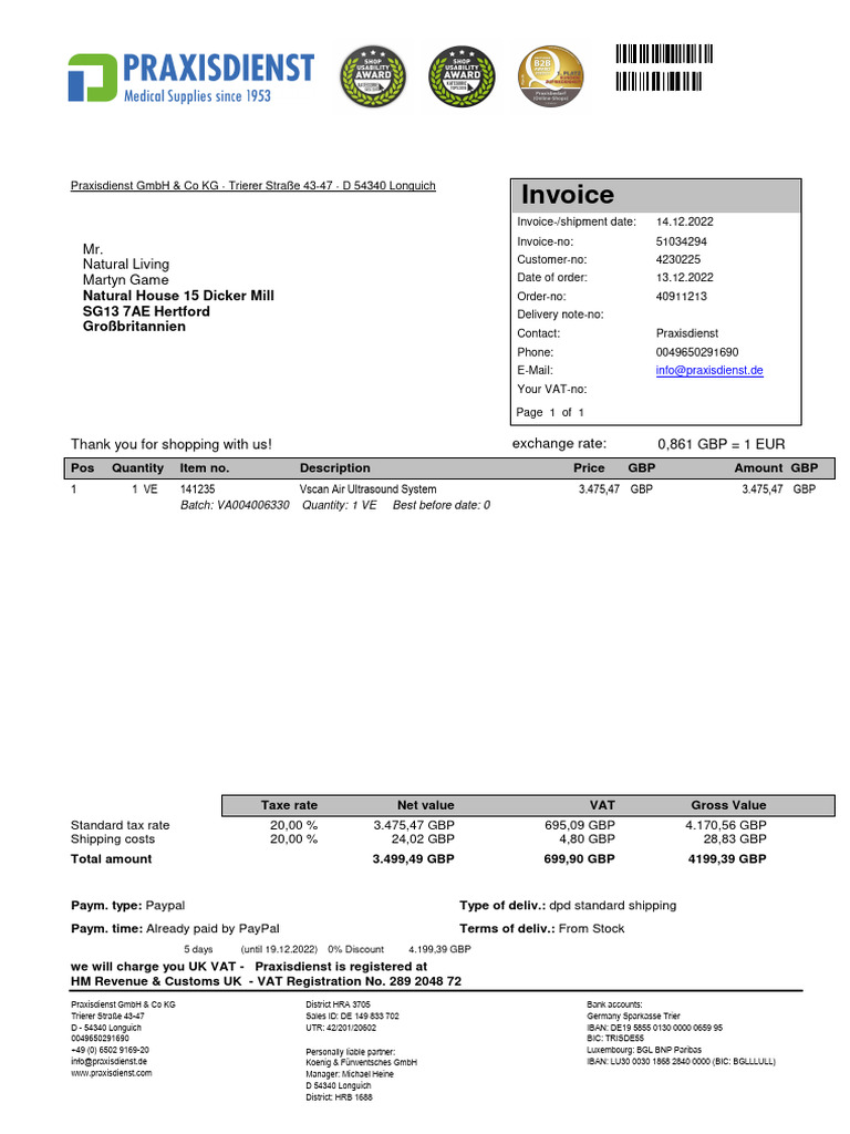 Invoice: NR.: 51034294 Vom 14.12.2022 | PDF | Value Added Tax | Invoice