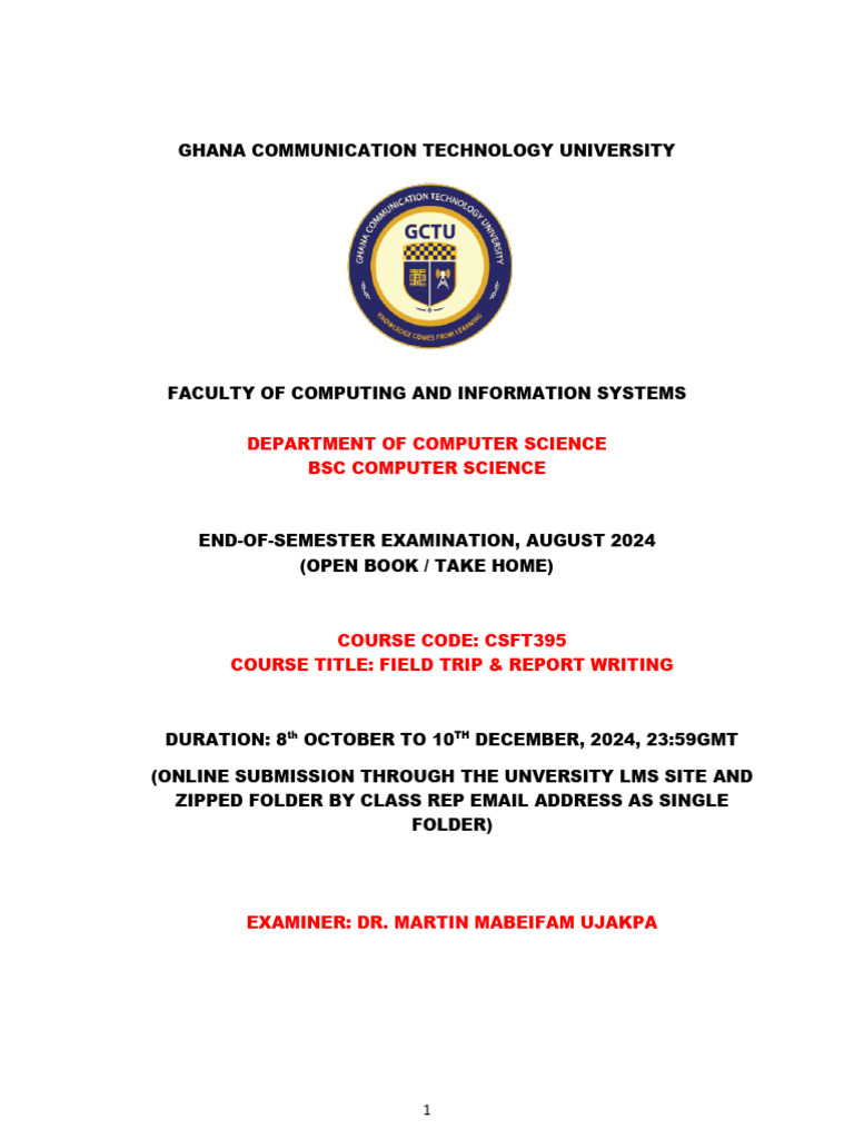 H. CSFT395 - FIELD TRIP & REPORT WRITING Assessment V1 - Oct 2024 | PDF | Integrated Development ...