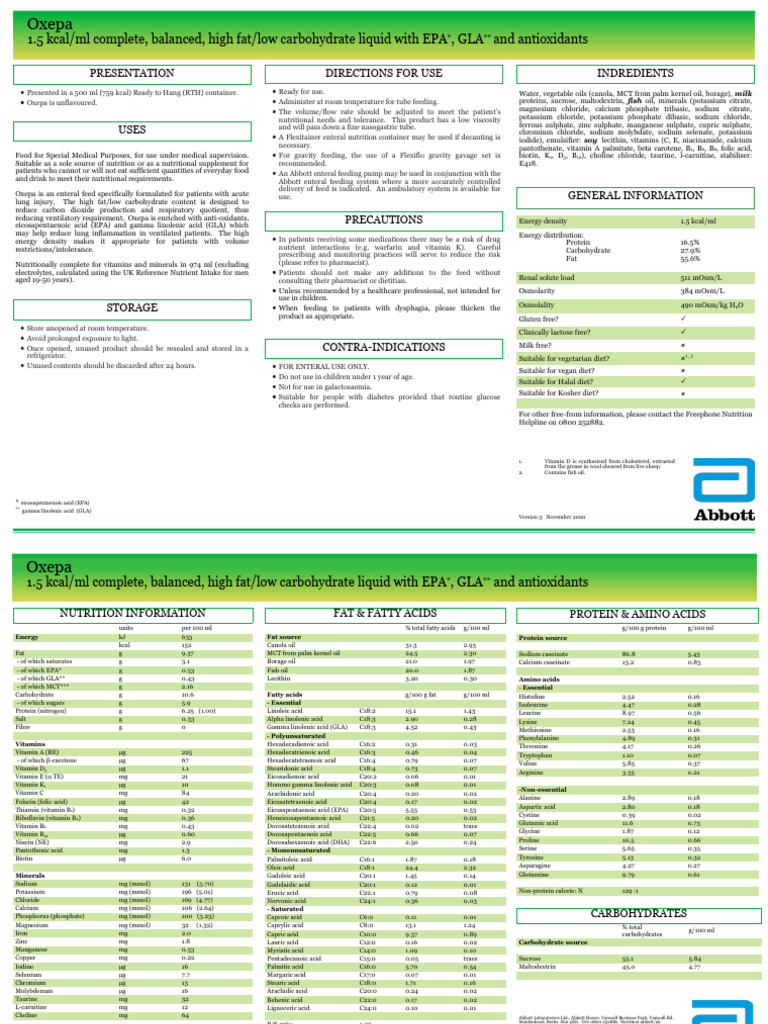 Oxepa Datasheet, Version 5 November 2020.pdf - Coredownload | PDF | Fat ...