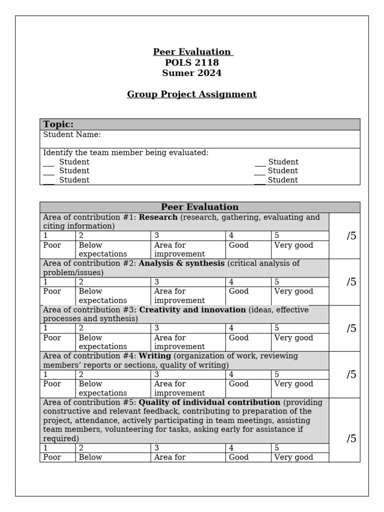 Peer Evaluation | PDF | Self-Improvement