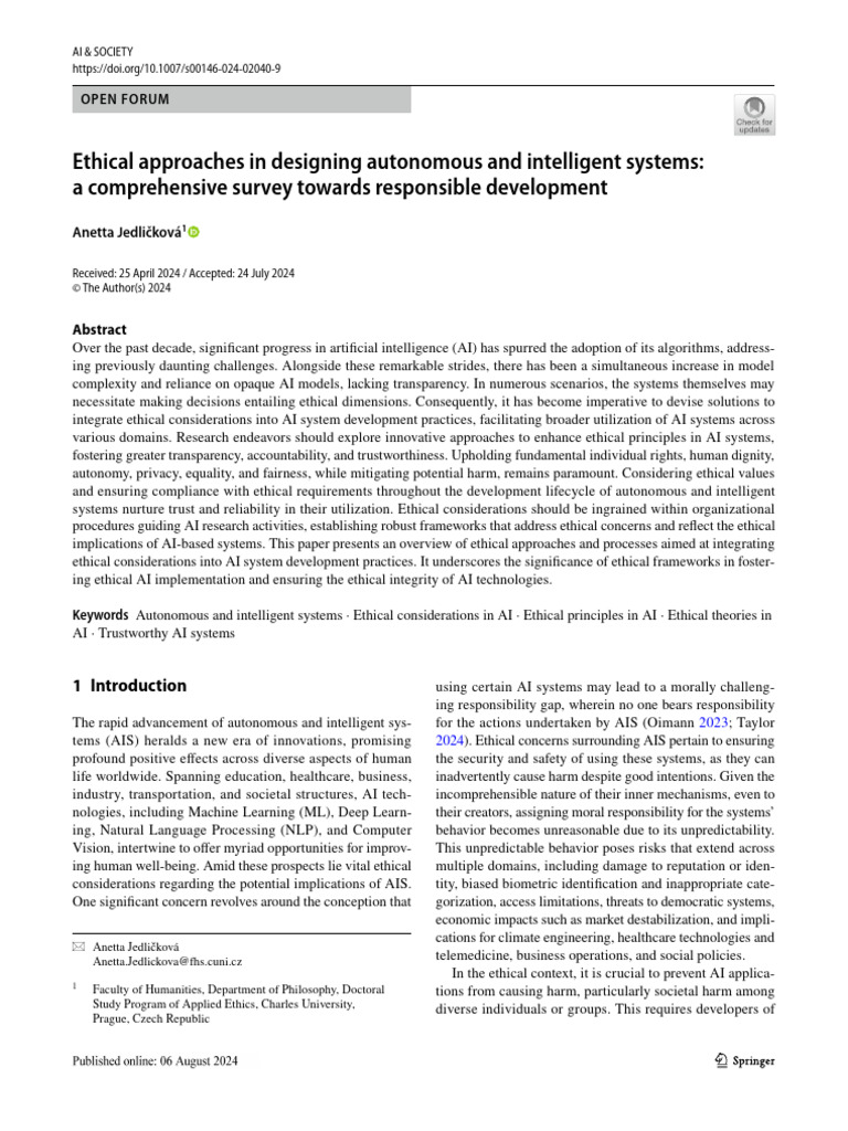 Ethical Approaches in Designing Autonomous and Intelligent Systems A Comprehensive Survey ...