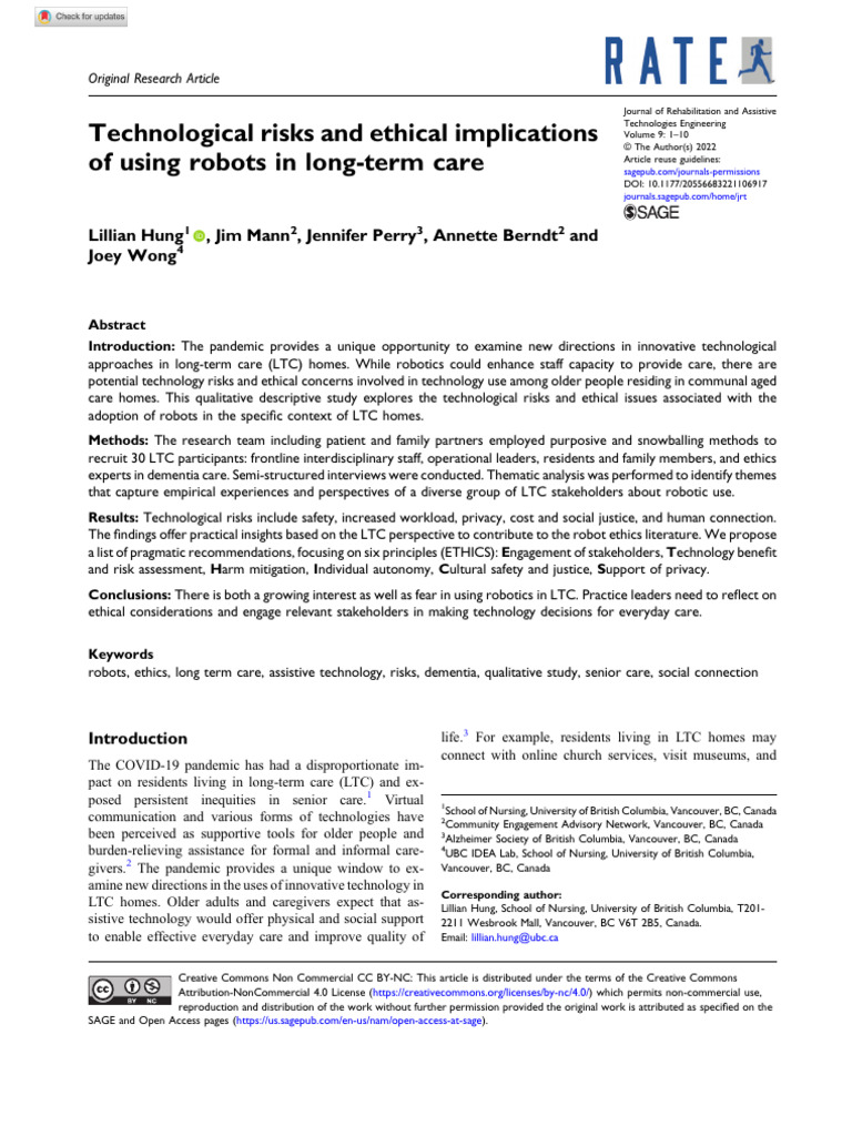 Technological Risks and Ethical Implications of Using Robots in Long ...