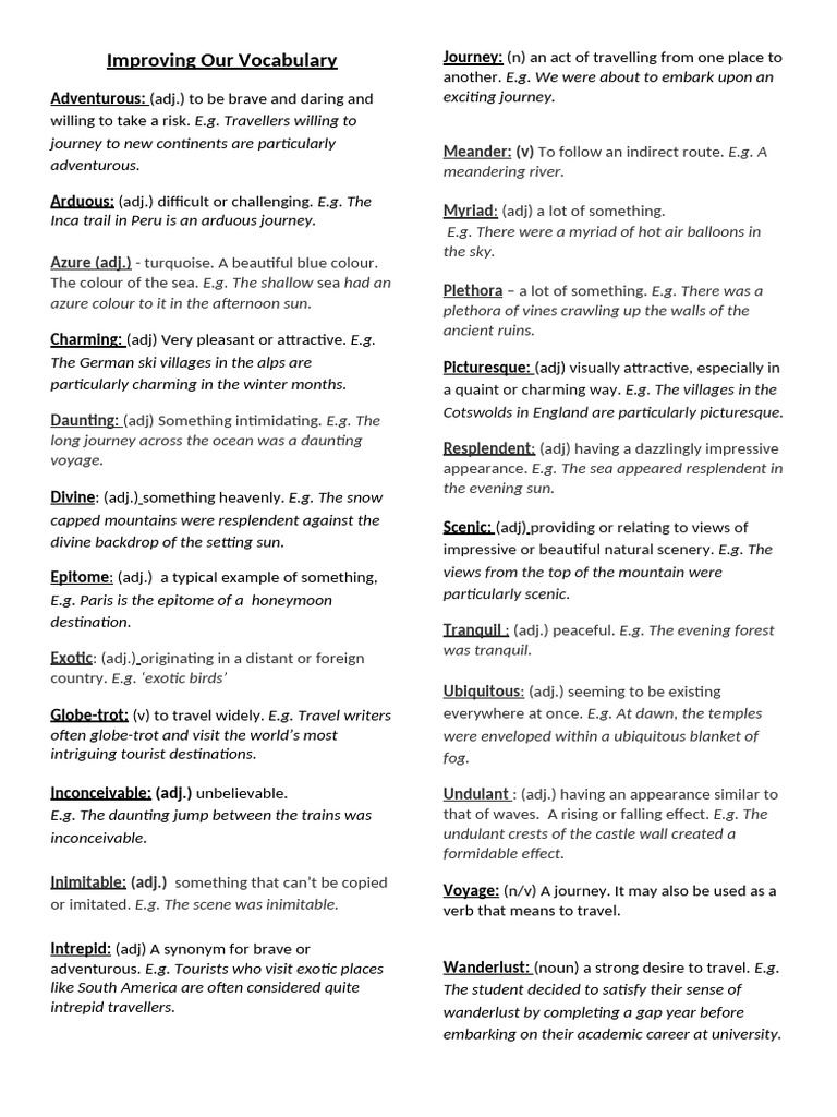 Travel Vocabulary Glossary 2 | PDF