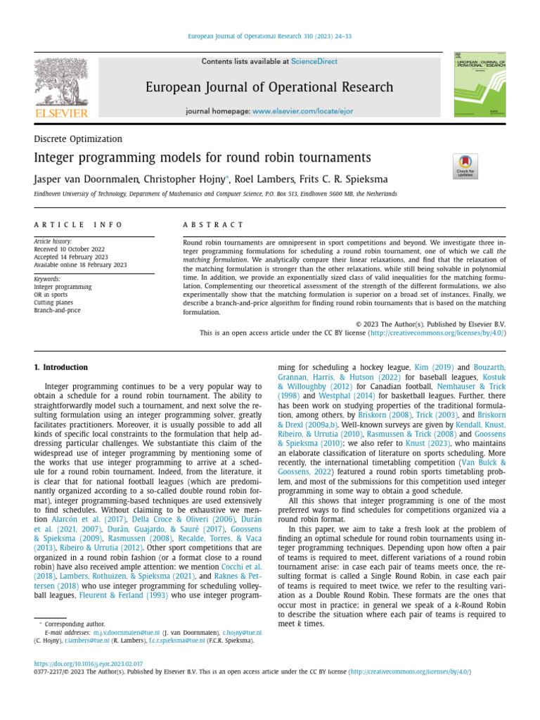 Integer Programming Models For Round Robin Tournaments | PDF | Mathematics | Graph Theory