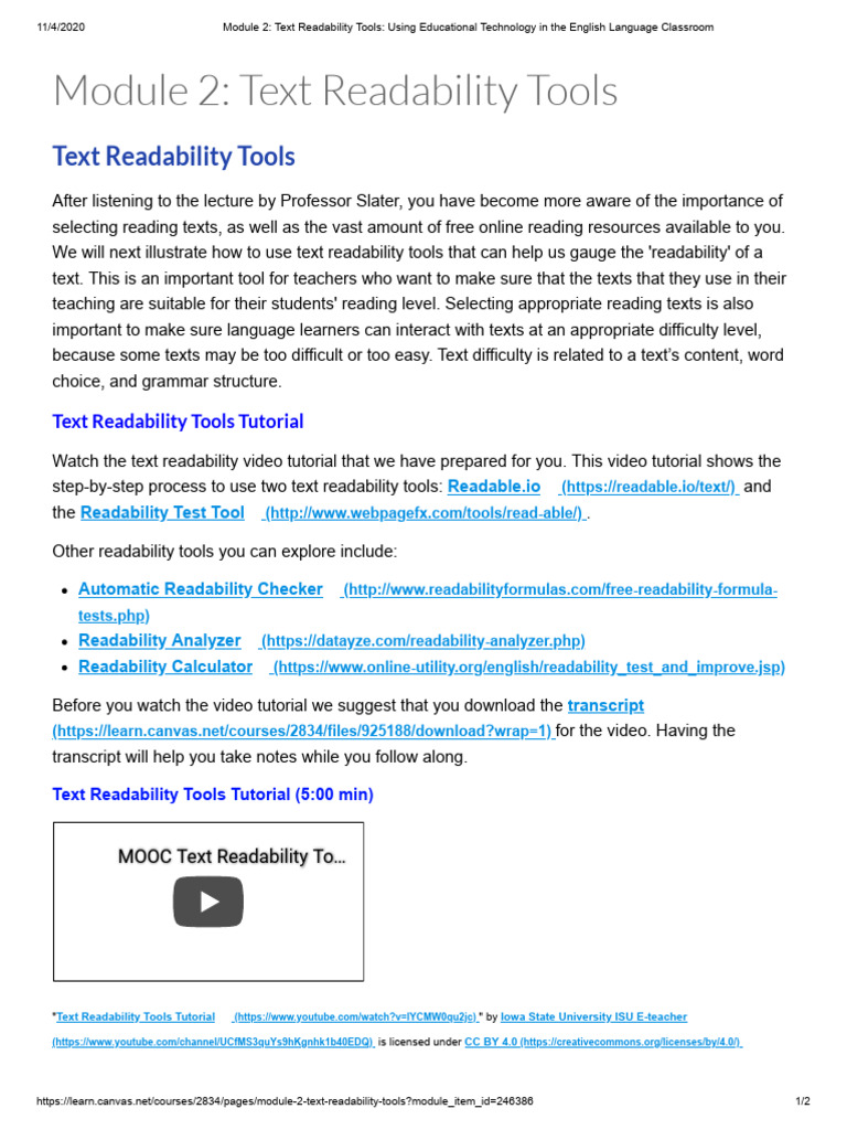Module 2 - Text Readability Tools - Using Educational Technology in The ...