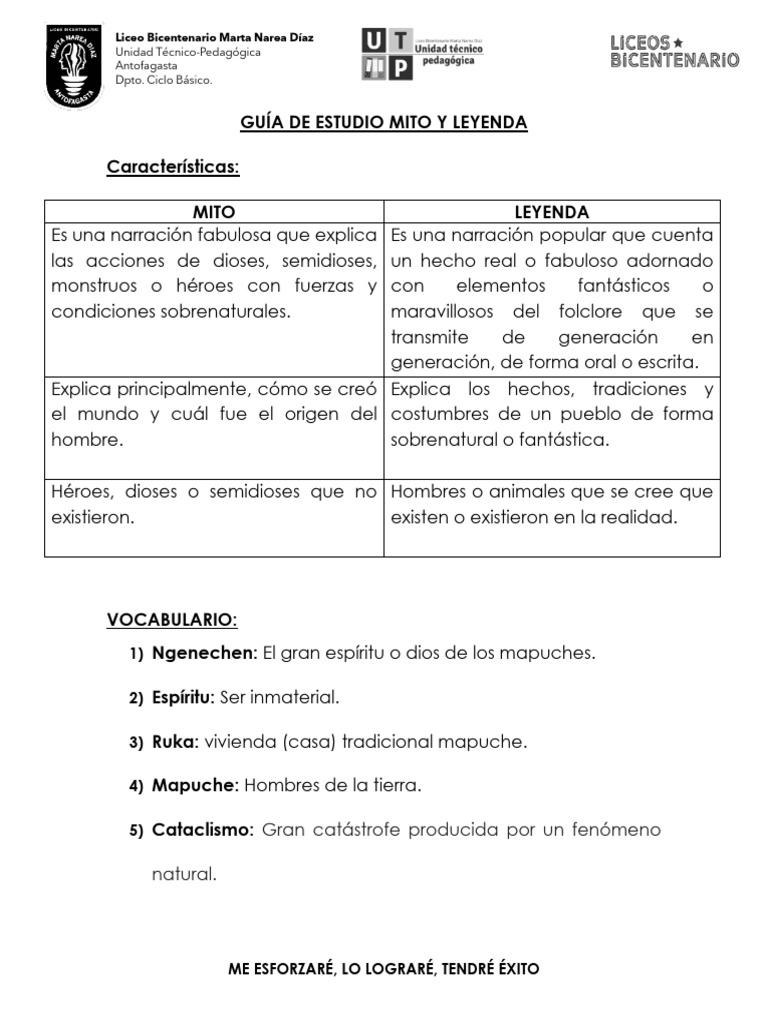 Gguía de Estudio Mito y Leyenda Cuartos Básicos | PDF