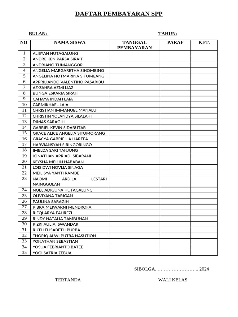 DAFTAR PEMBAYARAN SPP | PDF
