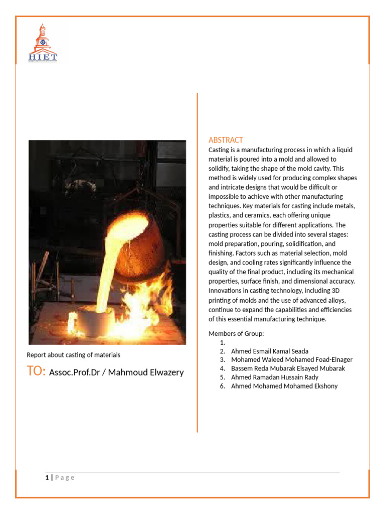 Report Casting of Materials | PDF | Casting | Building Materials