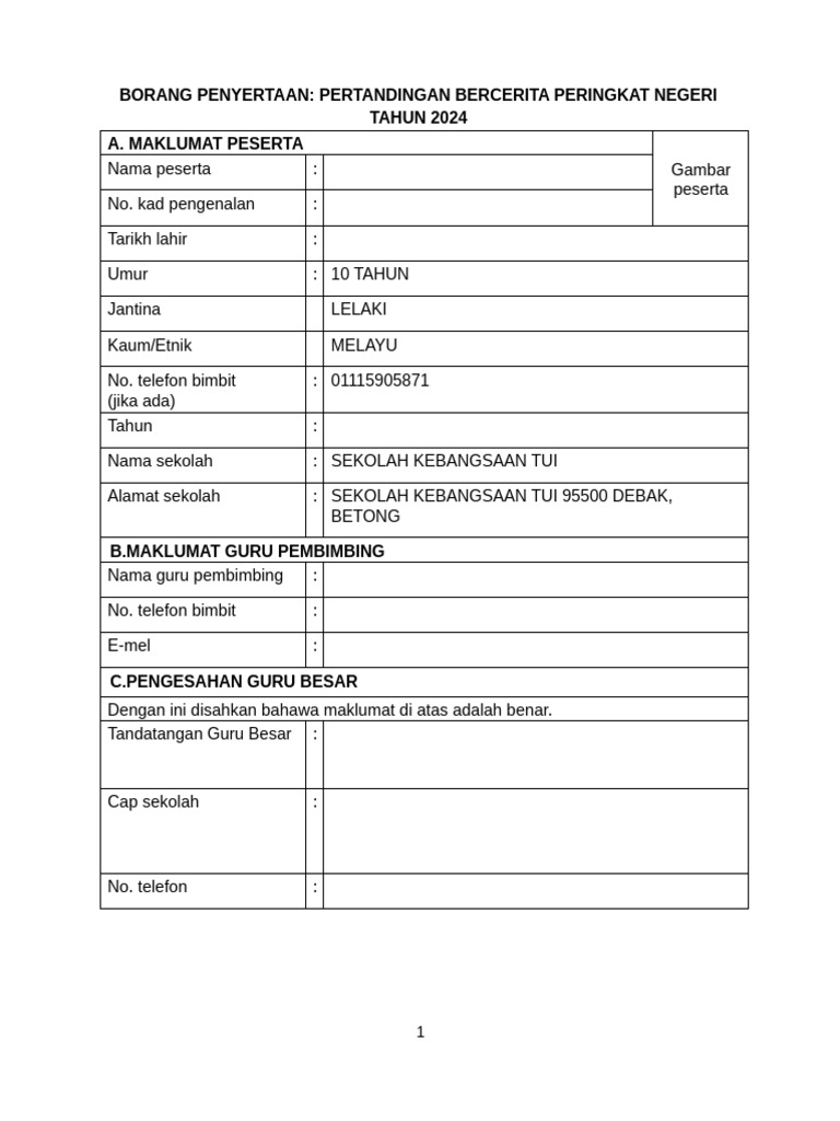 Borang Penyertaan Bercerita Tahap 2 | PDF