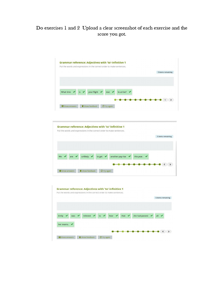 Do exercises 1 and 2 Upload a clear screenshot of each exercise and the ...