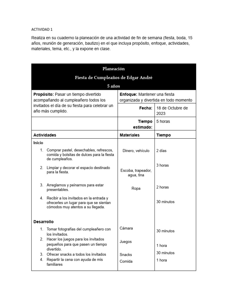 Planeación de Fiesta de Cumpleaños | PDF | Evaluación | Planificación