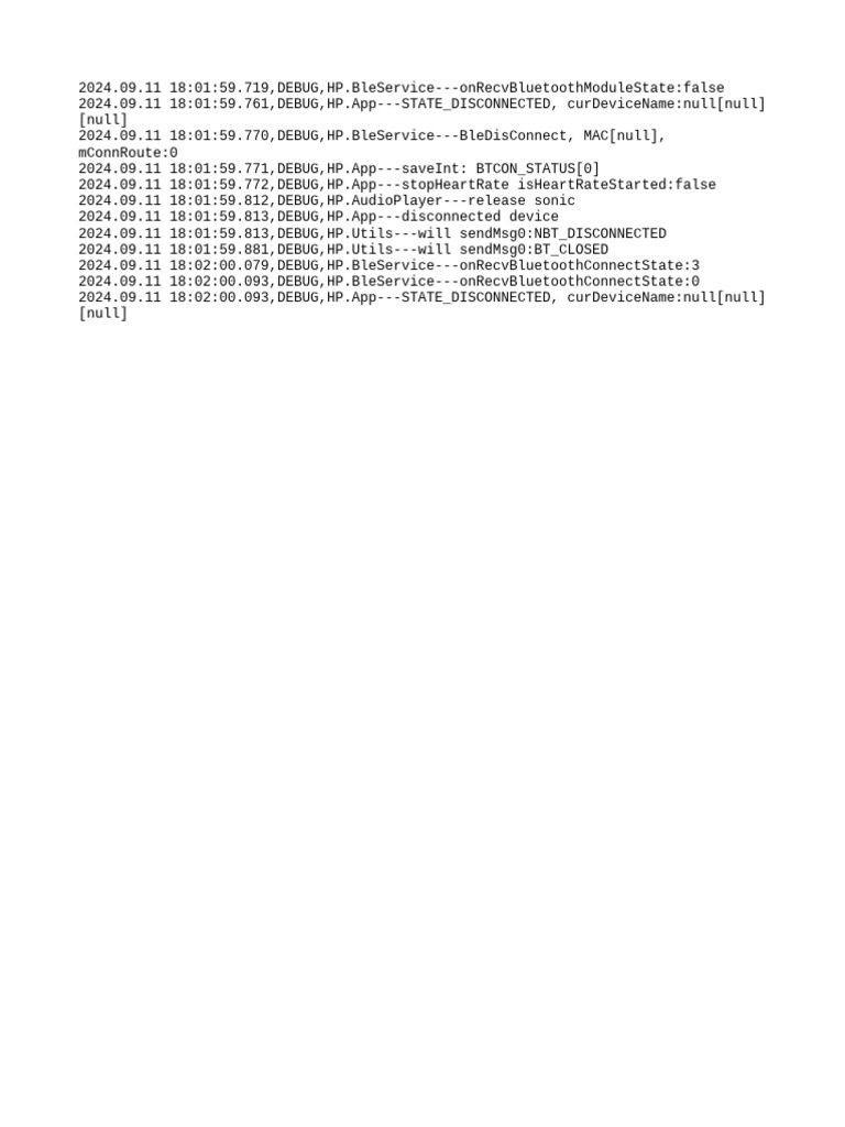 Bluetooth Connection Debug Log | PDF