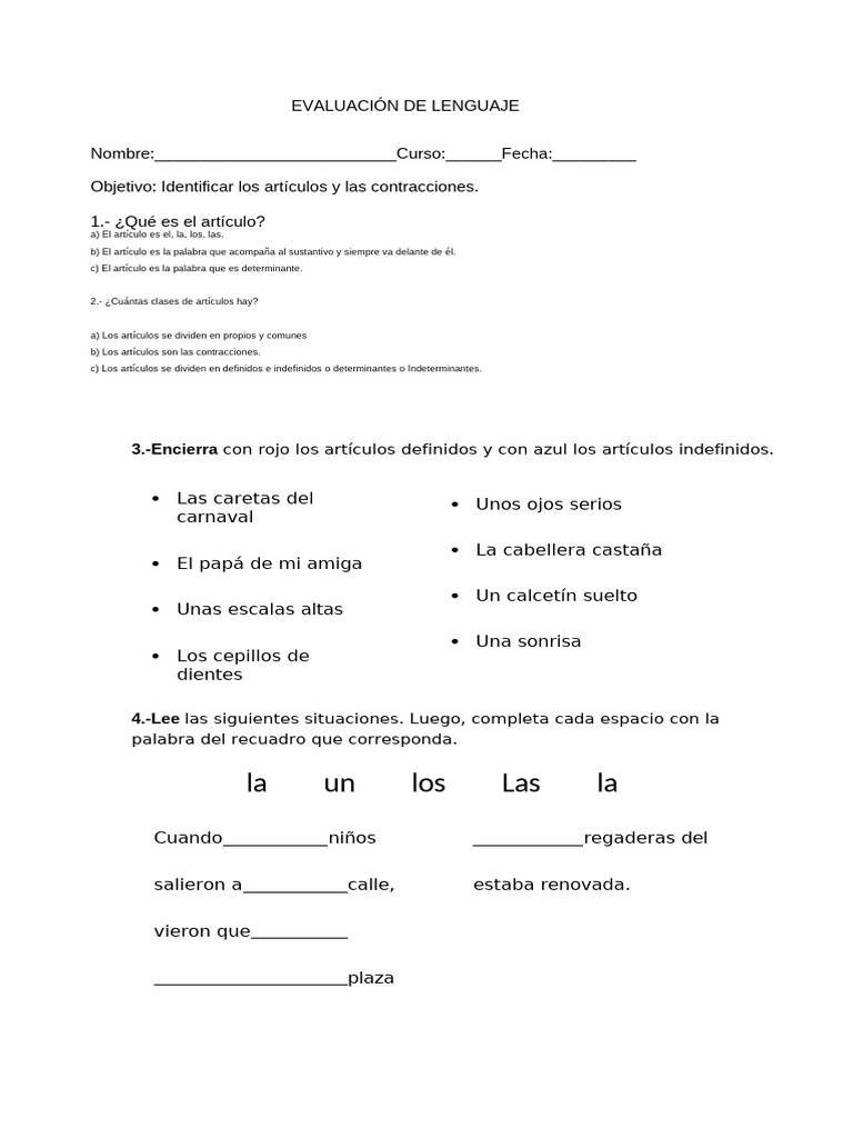 Ev Los Artículos y Contracciones | PDF