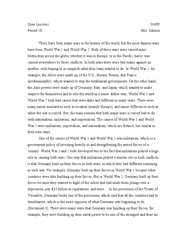 DBQ On World War 1 and 2 | PDF | World War II | World War I