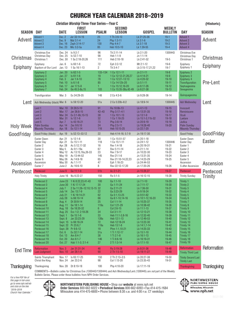 18-19 Church Yr Calendar C | PDF | Lent | Sunday Observances