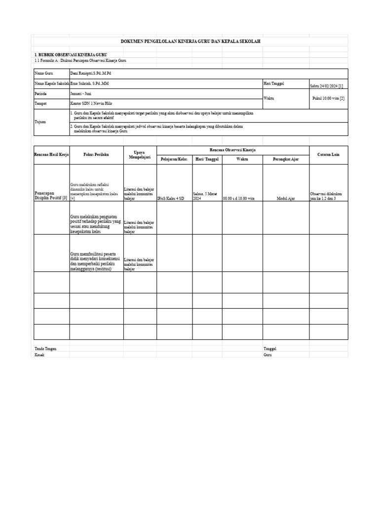 Contoh Isi Form Observasi A, B, C Dan D SDN 1 Nawin Hilir | PDF