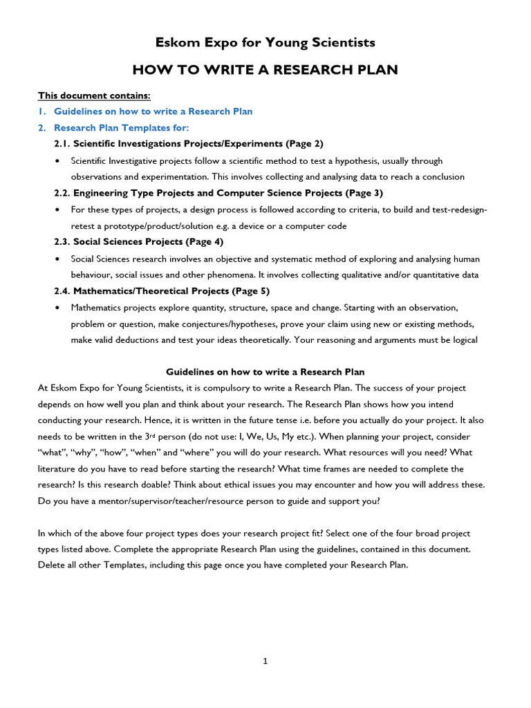 Research Plan Guide for Young Scientists | PDF | Scientific Method ...