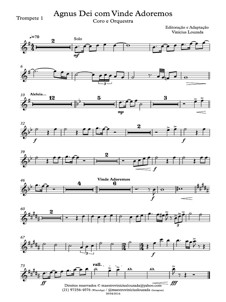 Agnus Dei e Vinde Adoremos - Trompete I | PDF