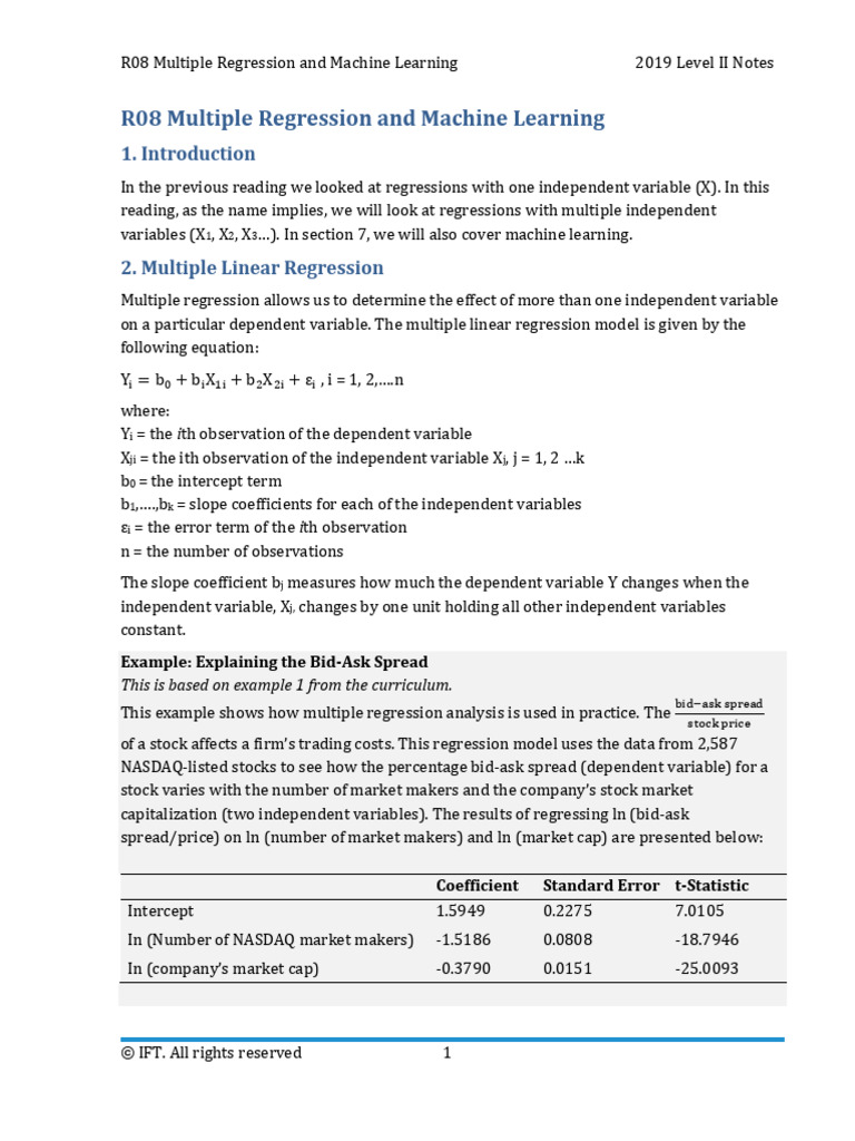 R08 Multiple Regression and Machine Learning | PDF | Regression Analysis | Multicollinearity
