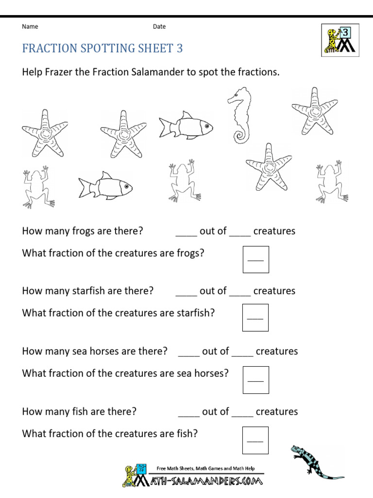 Fraction Spotting Sheet 3: Name Date | PDF