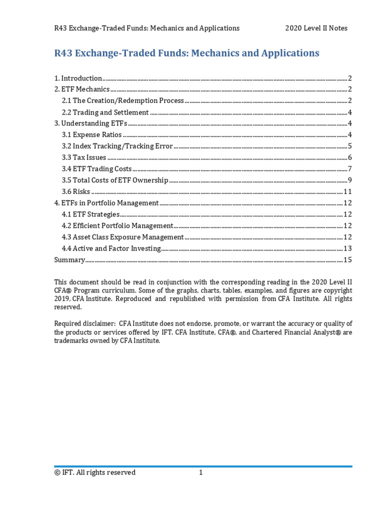 R43 Exchange Traded Funds - Mechanics and Applications | PDF | Exchange Traded Fund | Investment ...