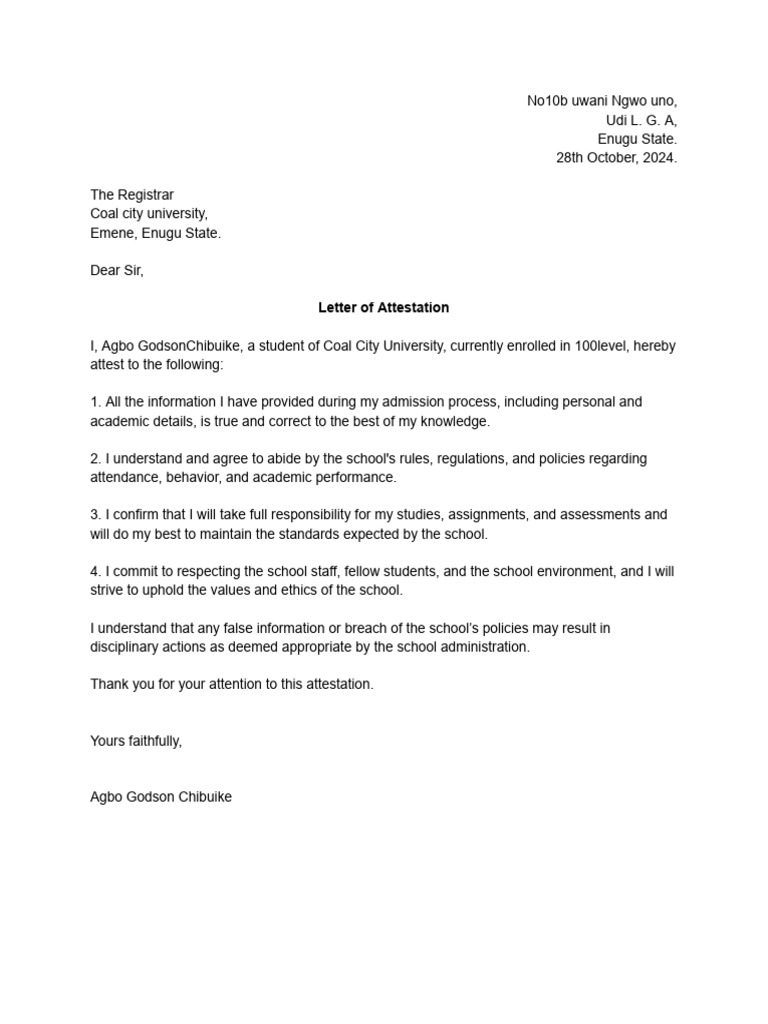 Attestation Letter | PDF
