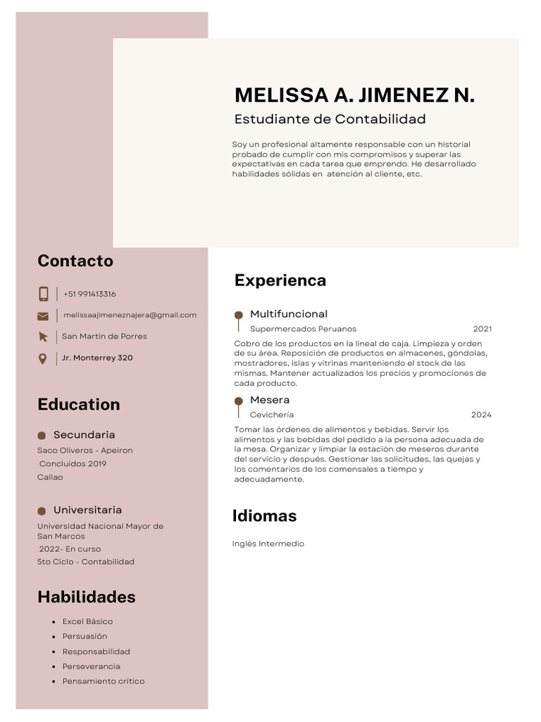 Perfil Profesional de Melissa Jiménez | PDF
