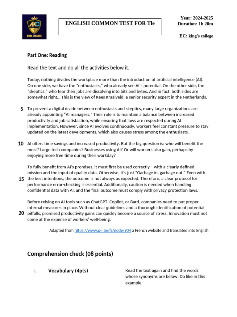 TEST 1 Tle | PDF | Artificial Intelligence | Intelligence (AI) & Semantics