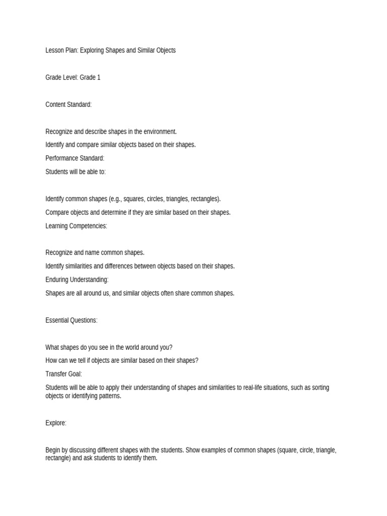 Lesson Plan In MAPEH | PDF | Shape | Lesson Plan