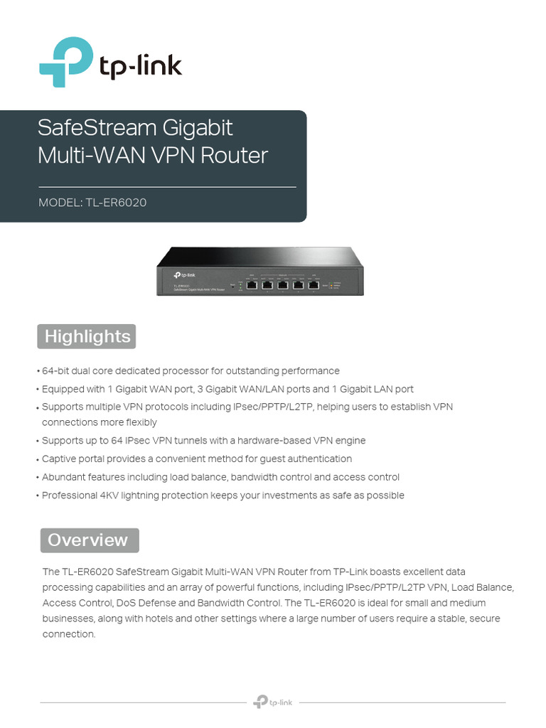TL-ER6020 (UN) 2 0datasheet | PDF | Virtual Private Network | Computer ...