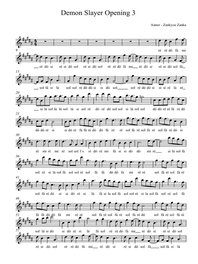 Demon Slayer Opening 3 - Partitura Completa | PDF