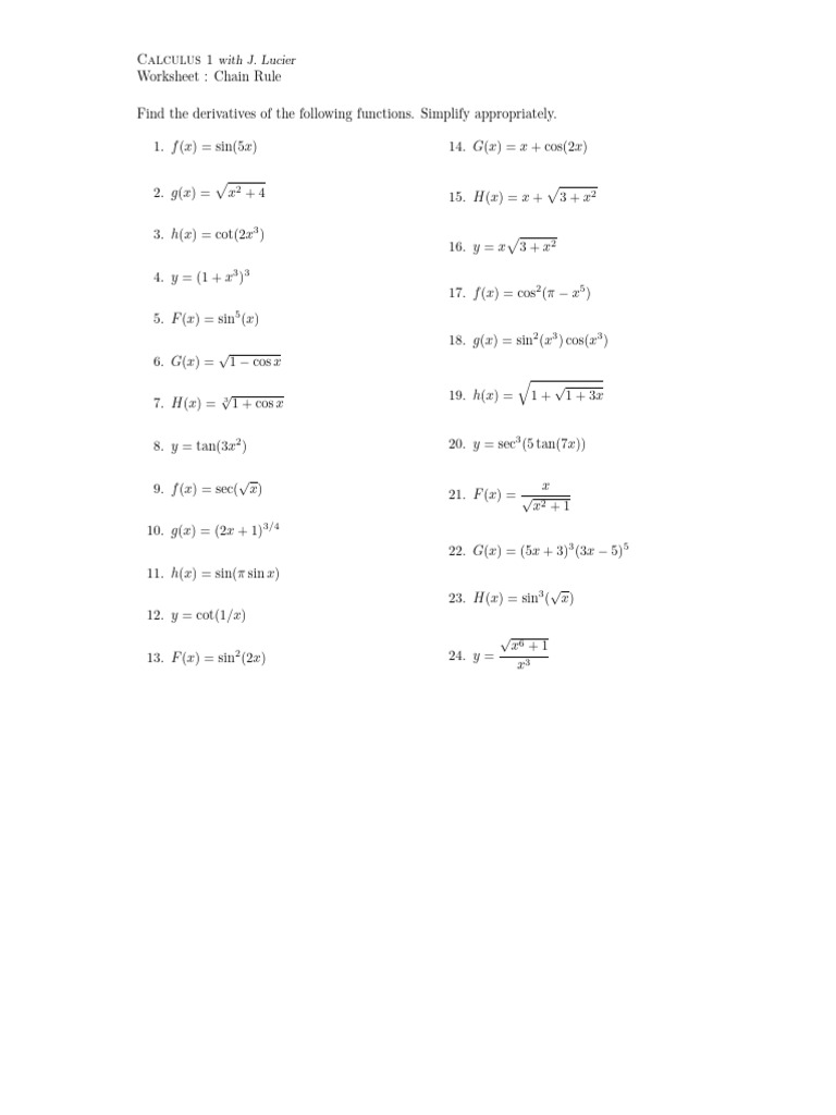 Calculus Worksheet - Chain Rule | PDF | Triangle Geometry | Elementary ...