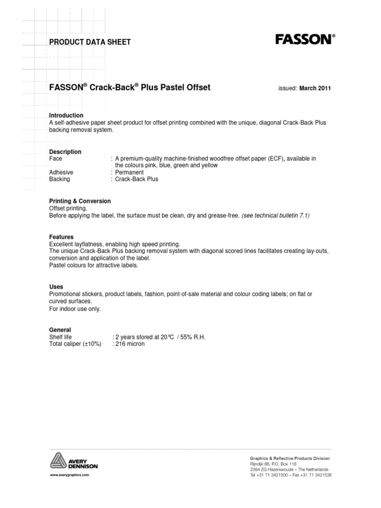 2011 03 Fasson CB Pastel Offset Uk | PDF | Materials | Secondary Sector ...