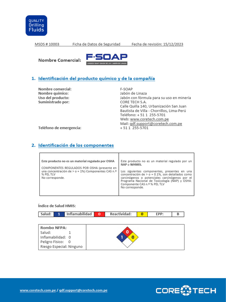 Ficha de Seguridad del F-SOAP | PDF | Agua