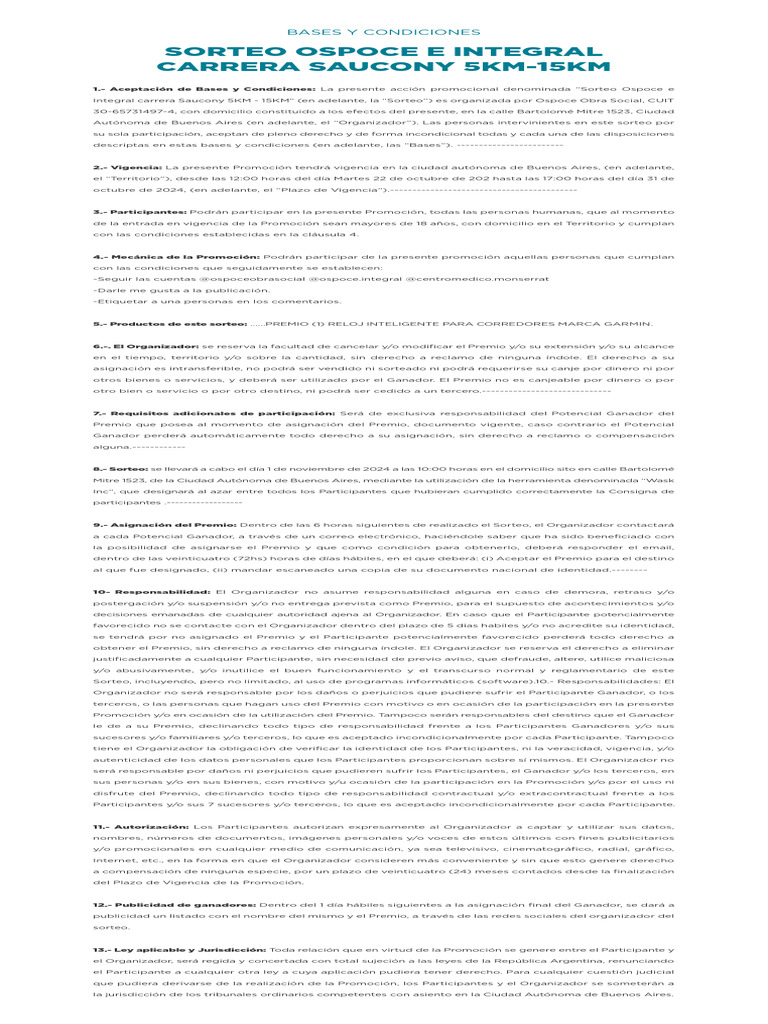 Bases y Condiciones Carrera Sauconey | PDF