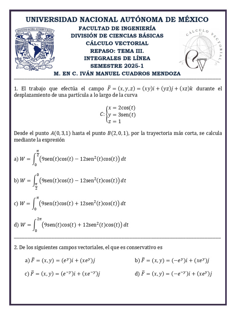 Repaso Tema 3. Integrales de Linea | PDF | Integral | Geometría