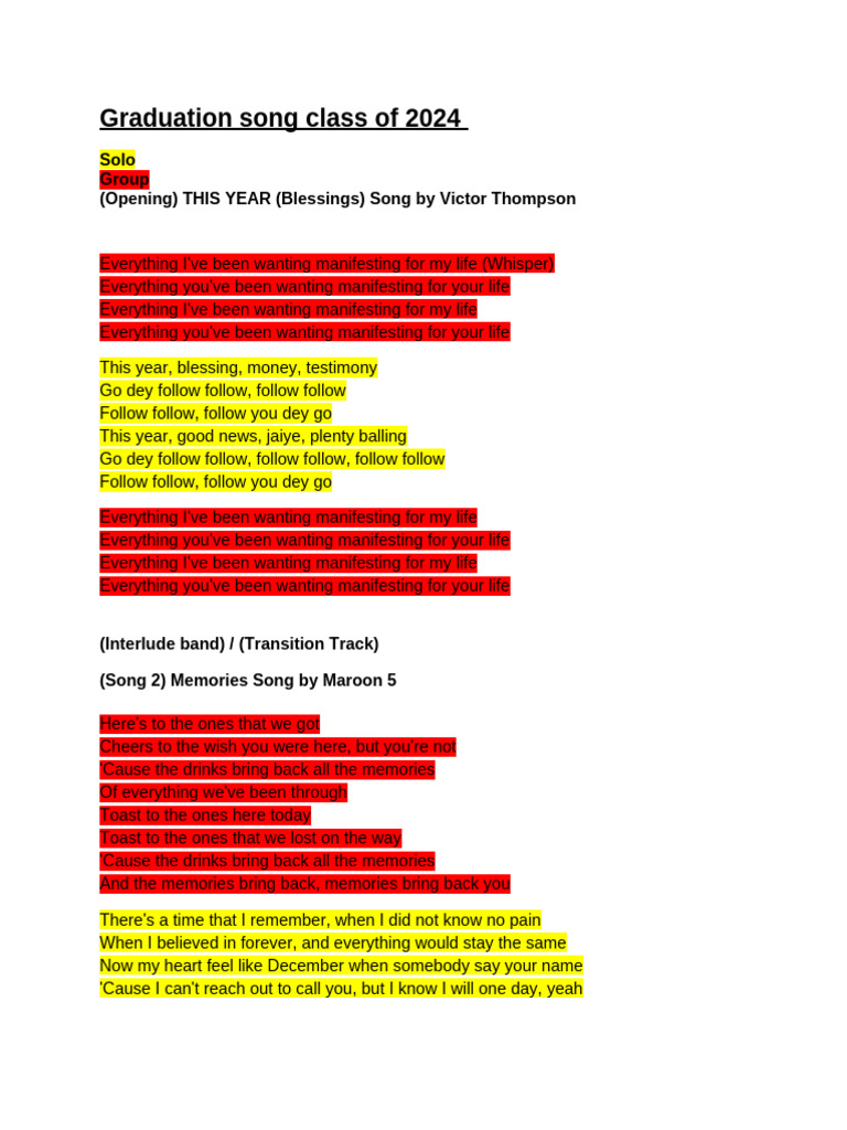 Graduation Songs for Class of 2024 | PDF | Language Arts & Discipline | Art