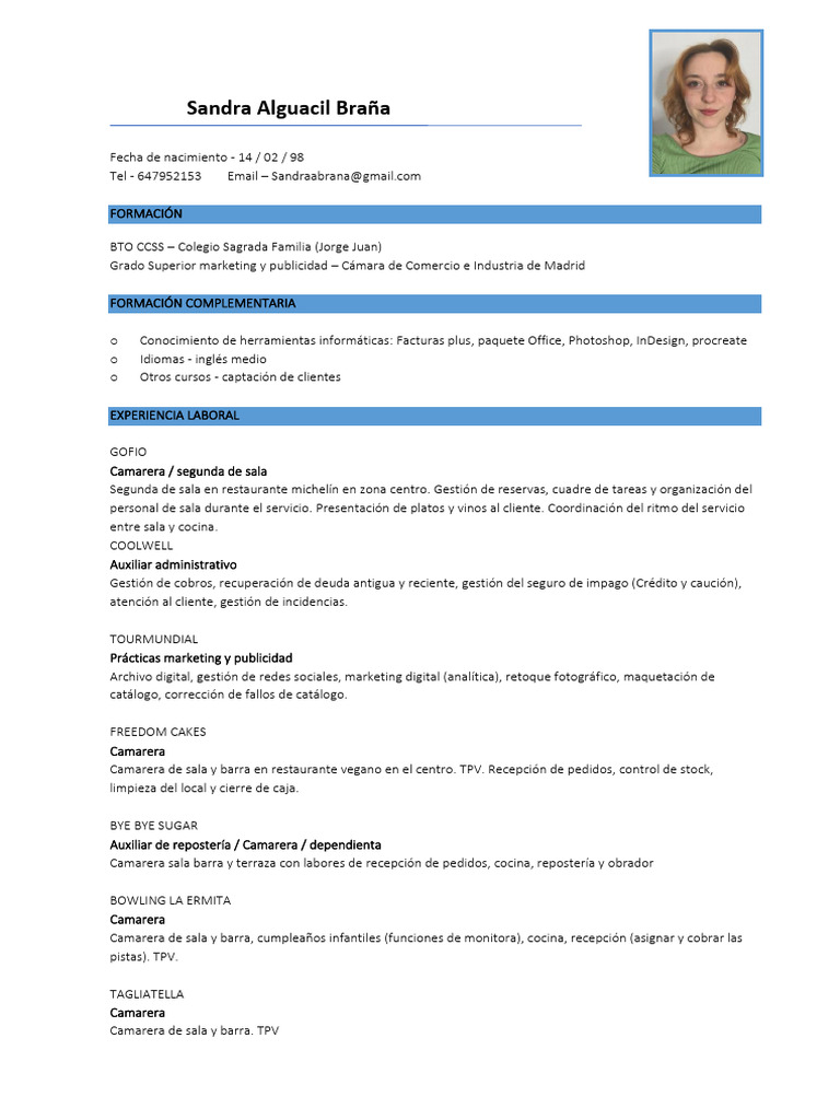 CV Sandra Alguacil Braña | PDF | Finanzas y dinero