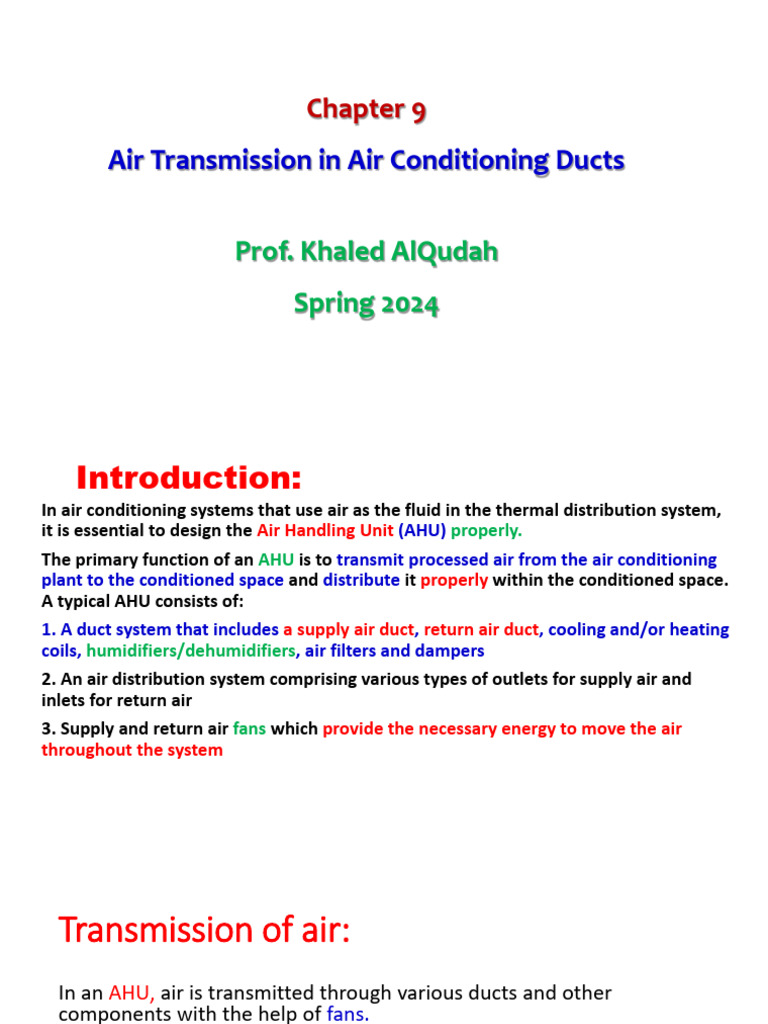 AE 332 HVAC-Chapter 9-Air Tansmission and Distribution | PDF | Duct ...