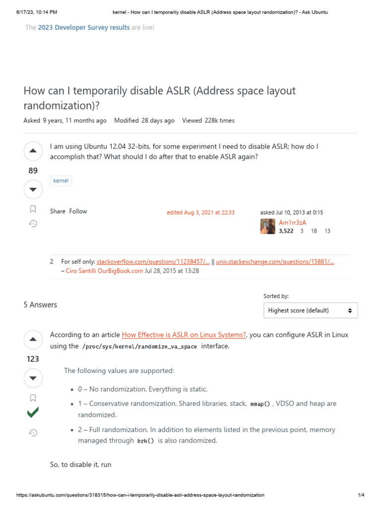 Kernel - How Can I Temporarily Disable ASLR (Address Space Layout ...