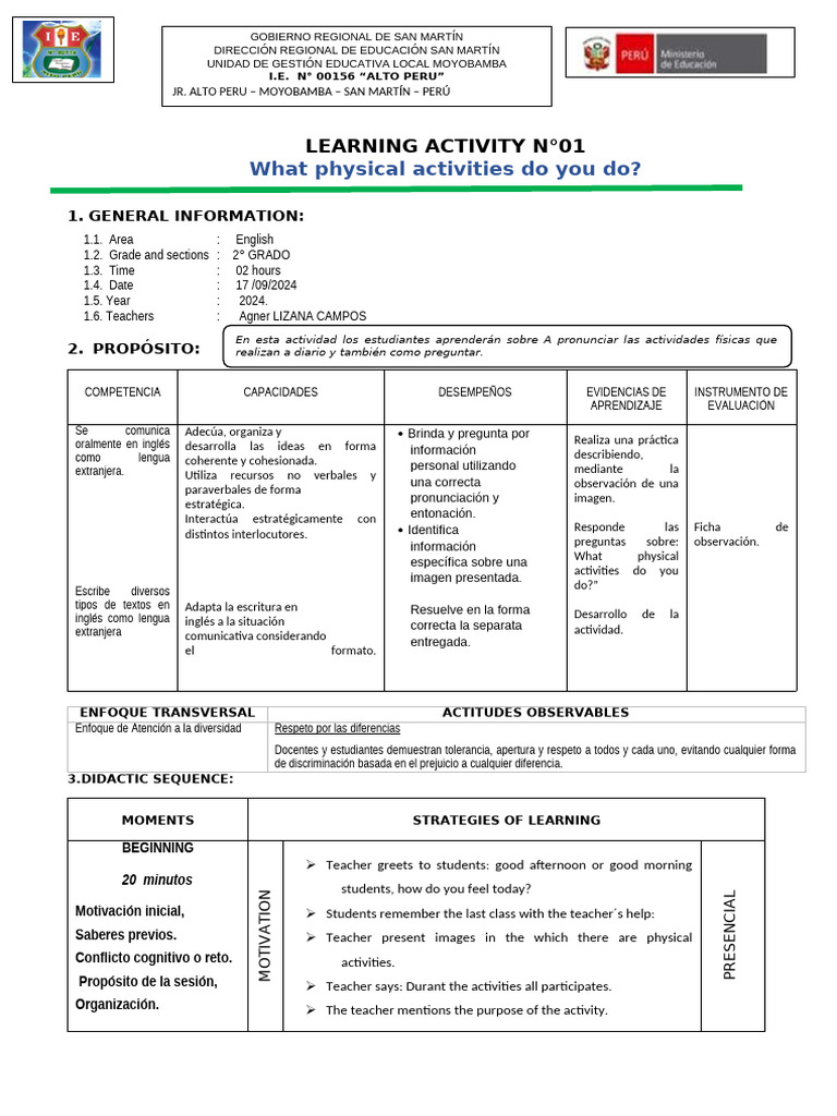Lesson Plan 2° Grade | PDF | Comunicación humana | Aprendizaje