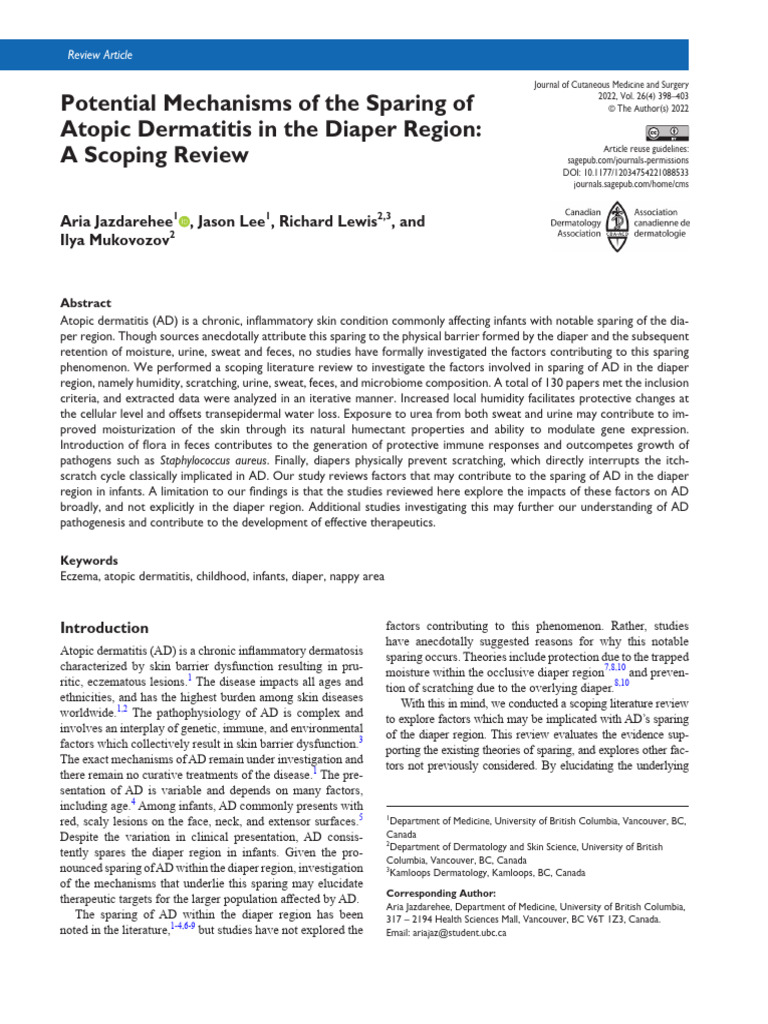 Potential Mechanisms of The Sparing of Atopic Dermatitis in The Diaper ...