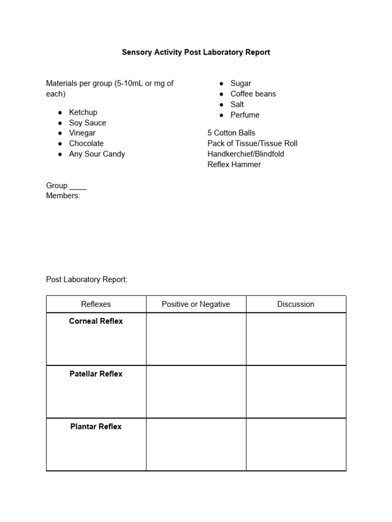 Sensory Activity Post Laboratory Report | PDF | Taste | Neuroscience