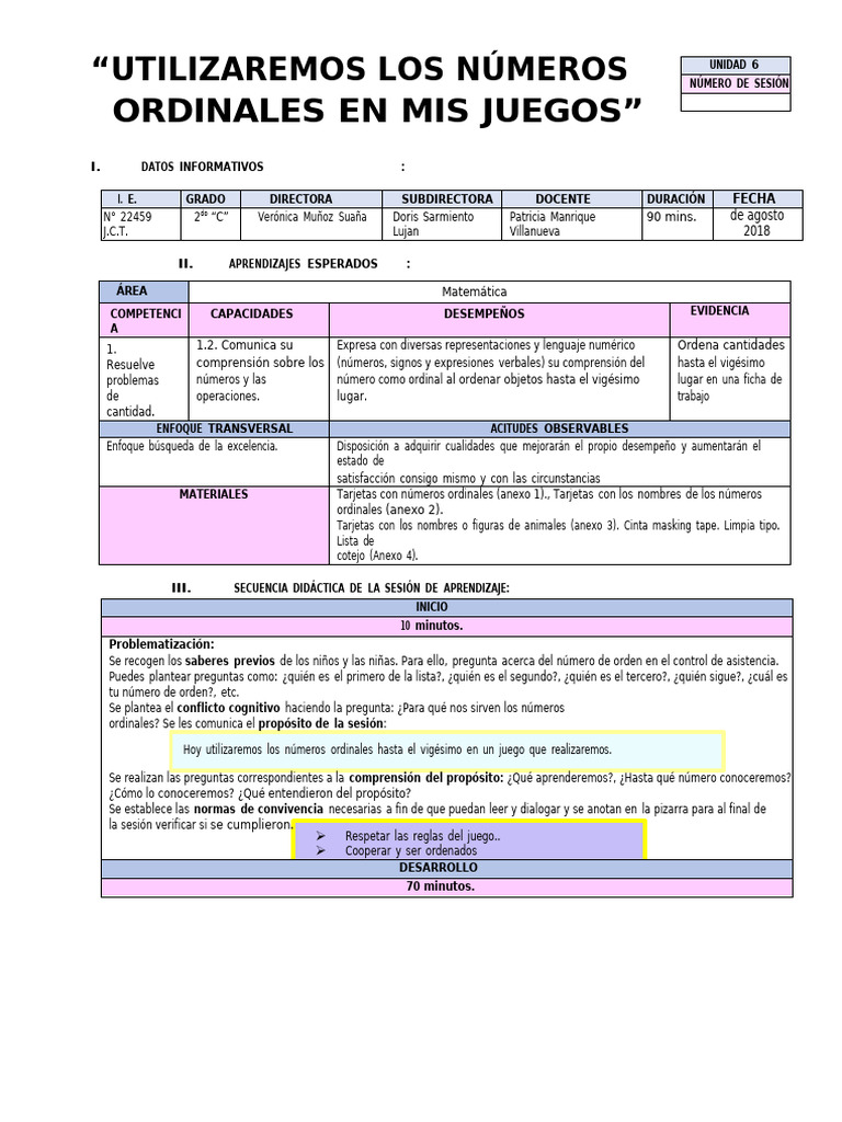 Juegos con Números Ordinales en Clase | PDF | Cognición | Aprendizaje