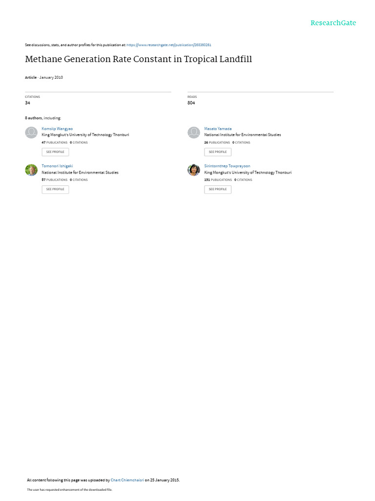 Methane Generation Rate Constant in Tropical Landf | PDF | Landfill | Waste