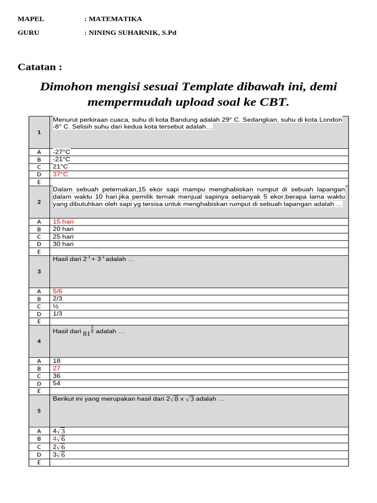 Template Matematika 2024 | PDF
