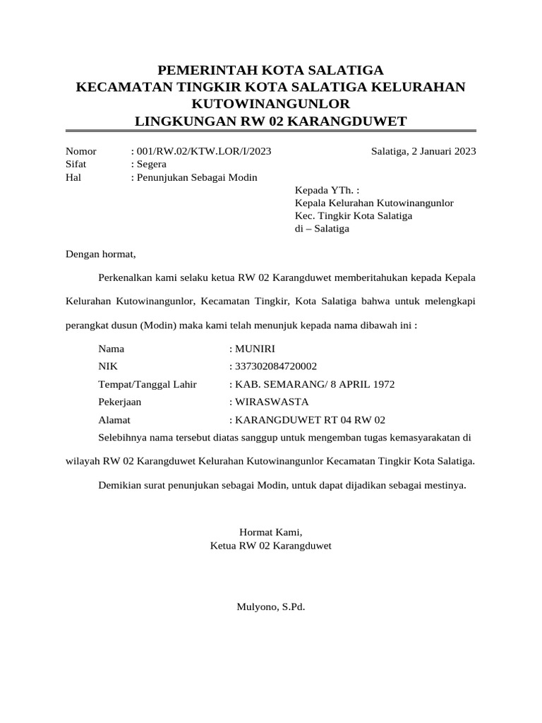 Surat Tugas MODIN | PDF
