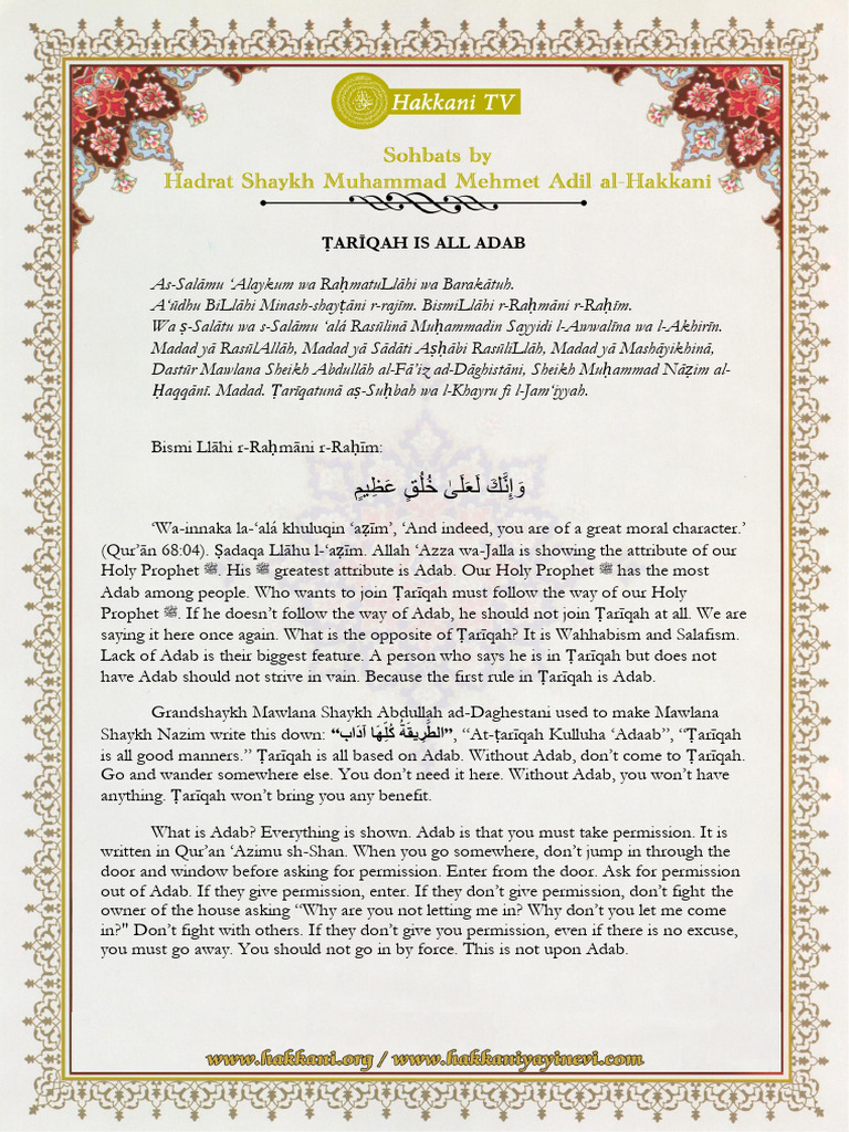 Tariqah Is All Adab by Shaykh Mehmet Efendi | PDF | Religious Faiths ...