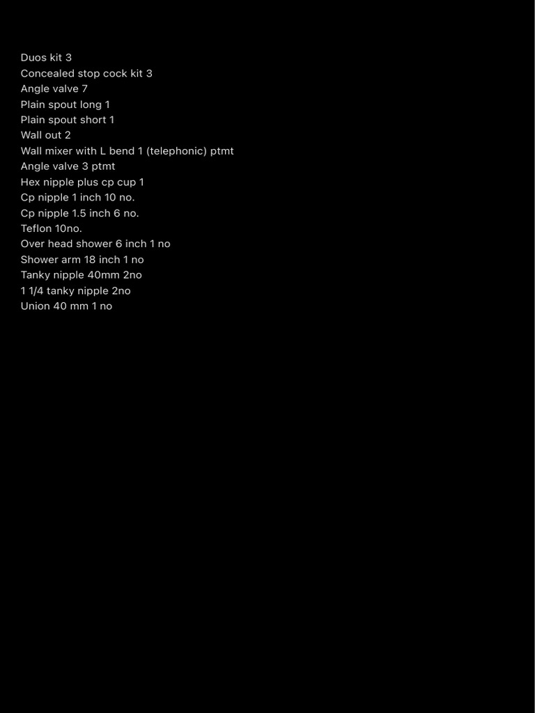 Plumbing Kit Components List | PDF