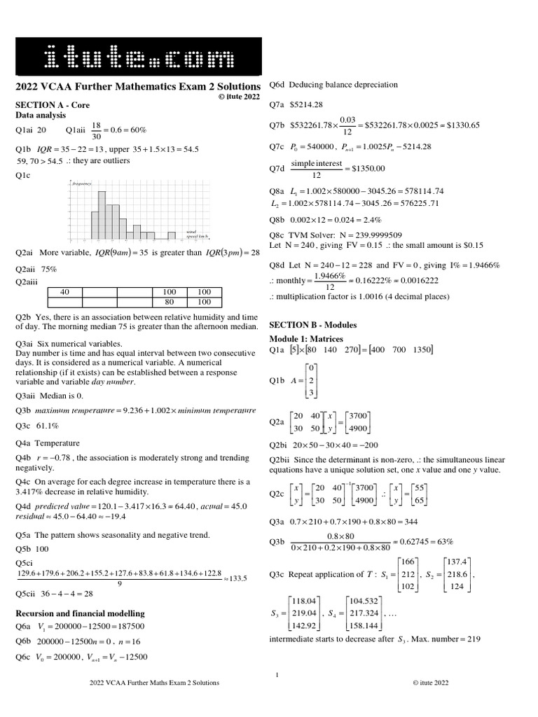 VCAA Further Maths Exam Solutions | PDF | Mathematics | Applied Mathematics